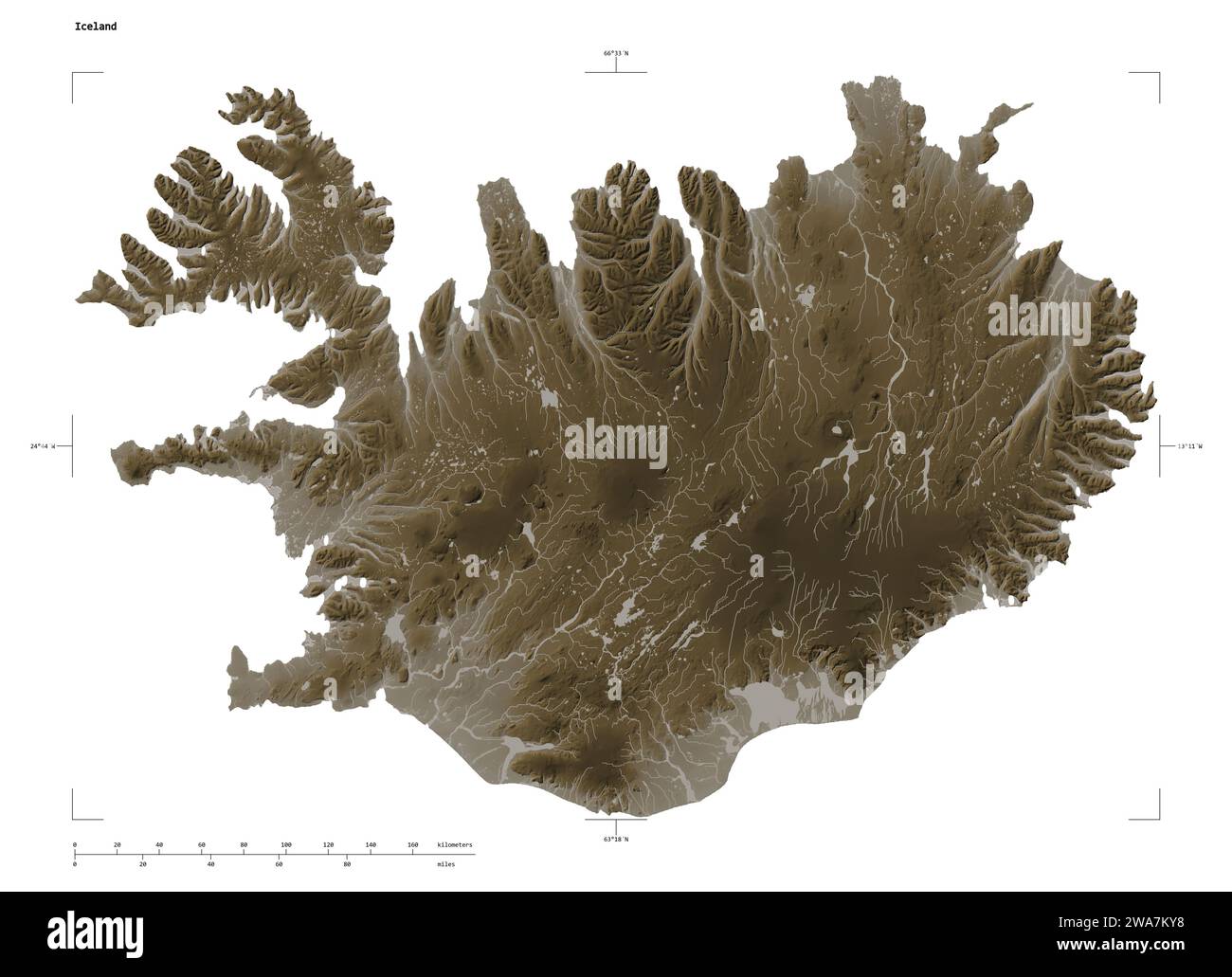 Shape of a elevation map colored in sepia tones with lakes and rivers ...