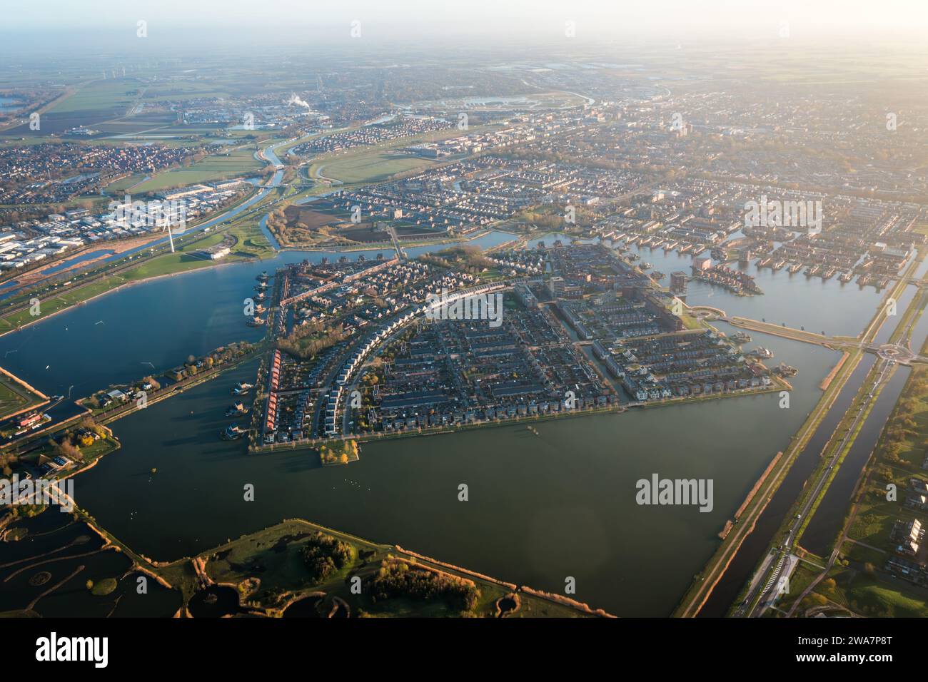 aerial view of rectangle shaped island with building and houses Stock ...
