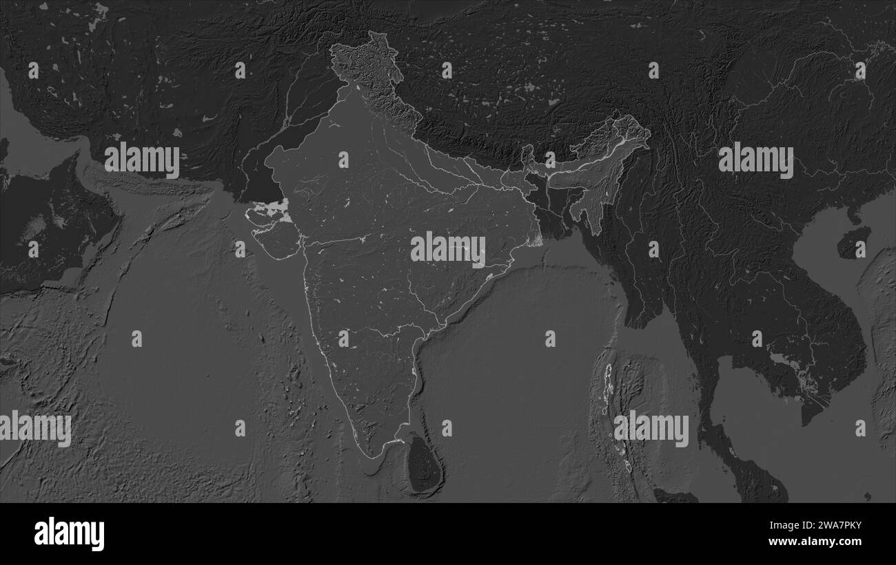 India highlighted on world map Black and White Stock Photos & Images ...
