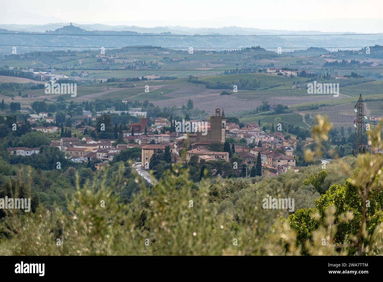 View over the Tuscan village of Vinci, seen from the birth house of ...