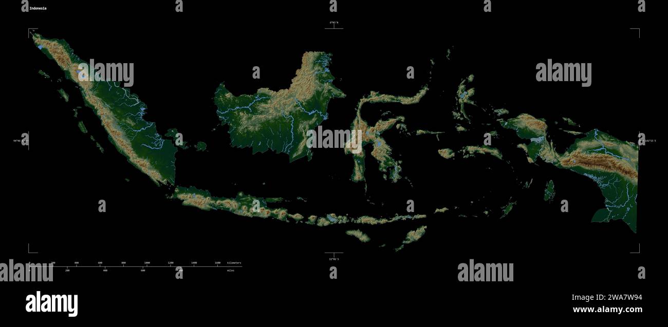 Shape of a Colored elevation map with lakes and rivers of the Indonesia ...