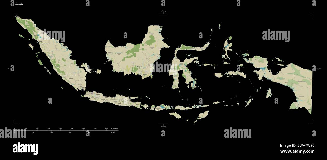 Shape of a topographic, OSM Humanitarian style map of the Indonesia ...