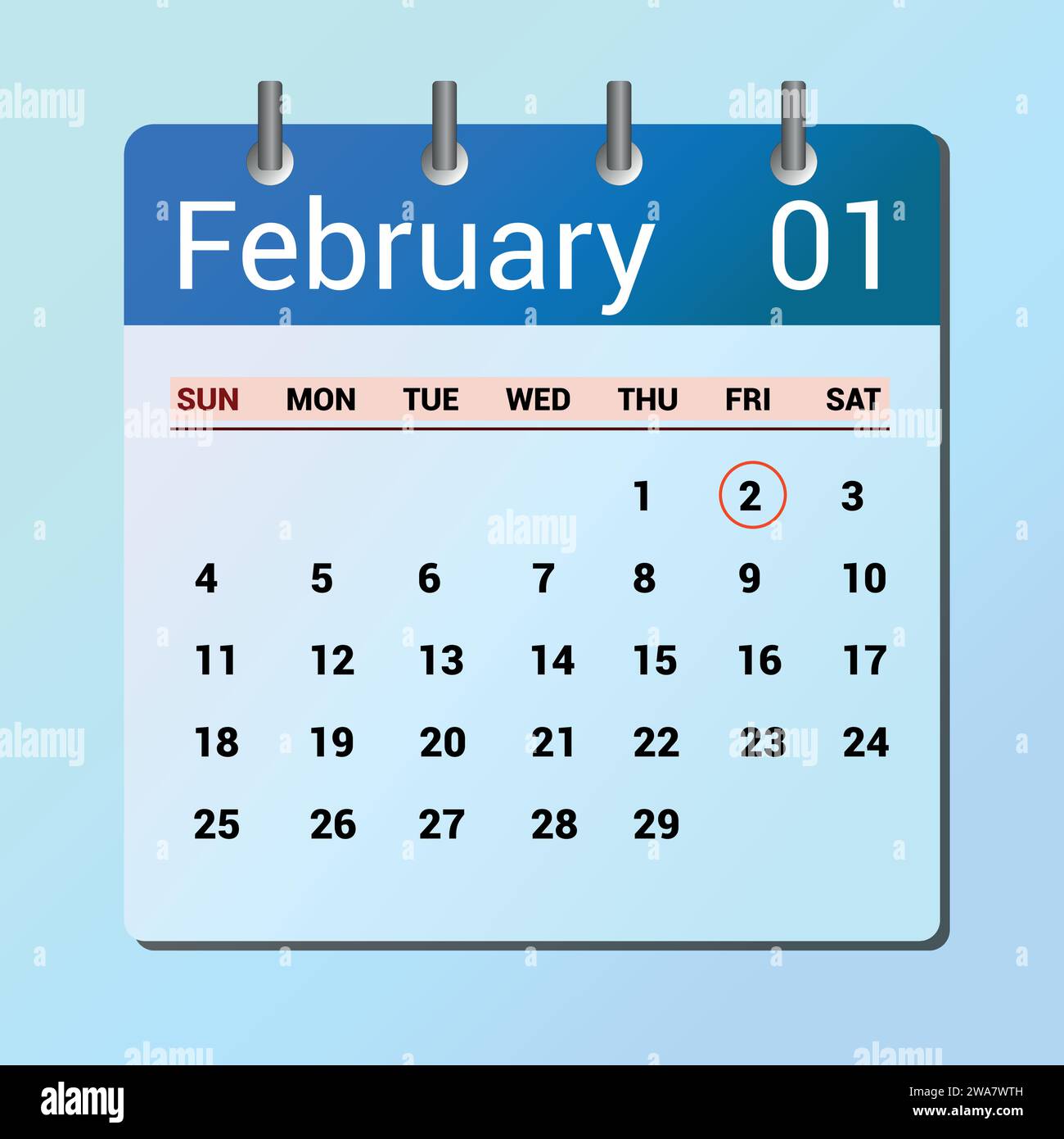 February 02. Flat icon calendar isolated on blue background. Date and ...