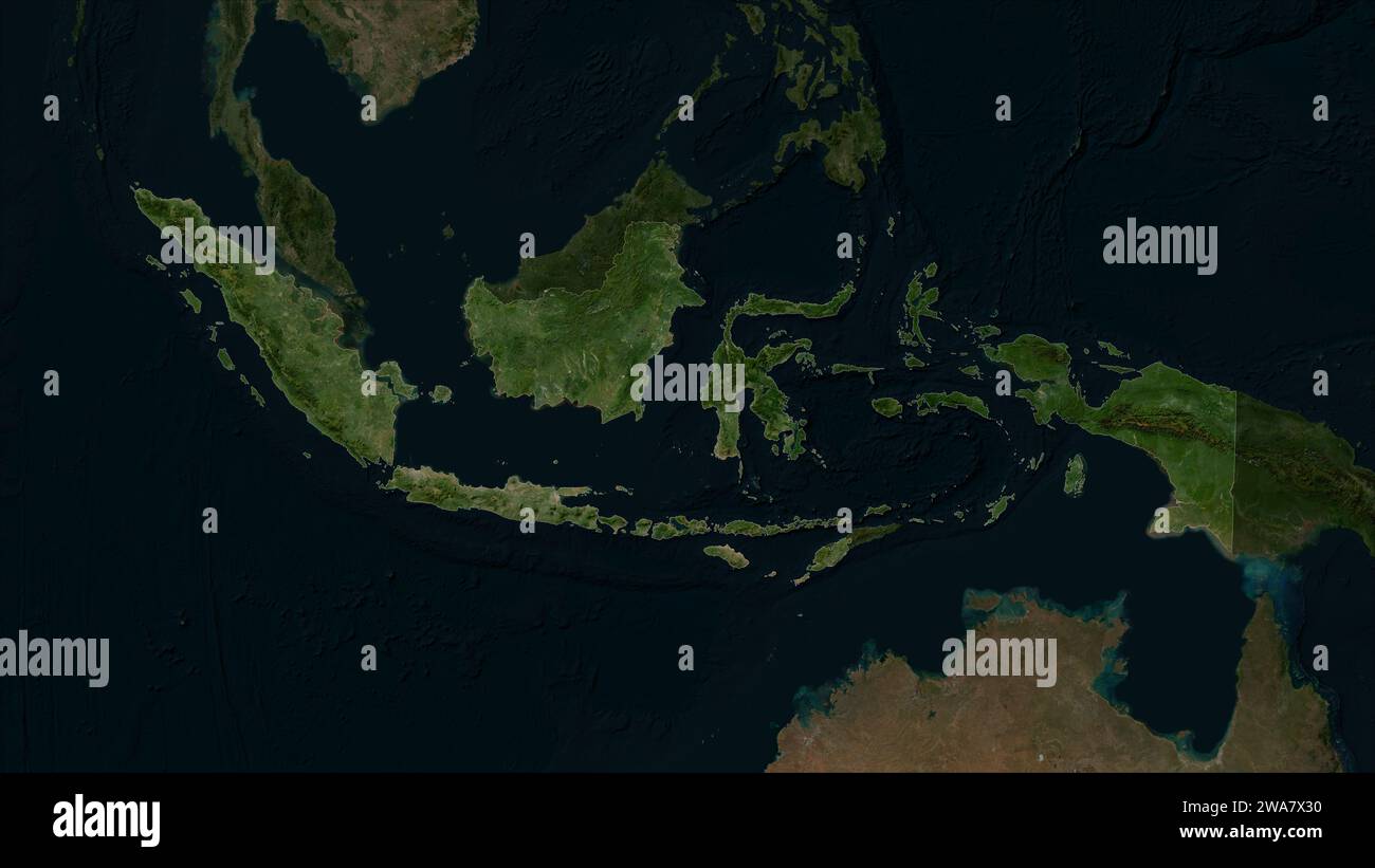 Indonesia highlighted on a low resolution satellite map Stock Photo - Alamy