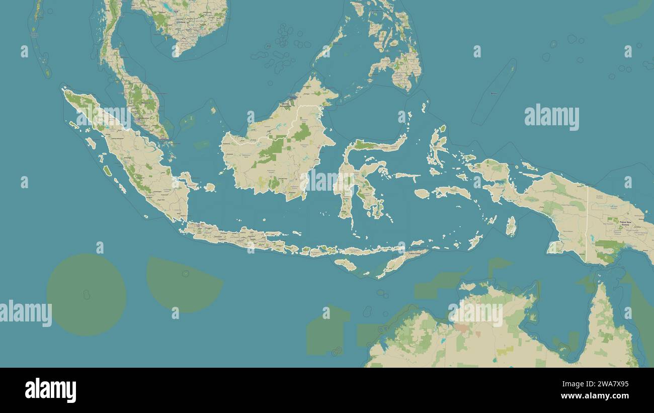 Indonesia outlined on a topographic, OSM Humanitarian style map Stock ...