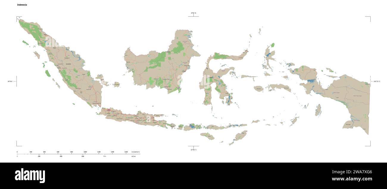 Shape of a topographic, OSM standard style map of the Indonesia, with ...