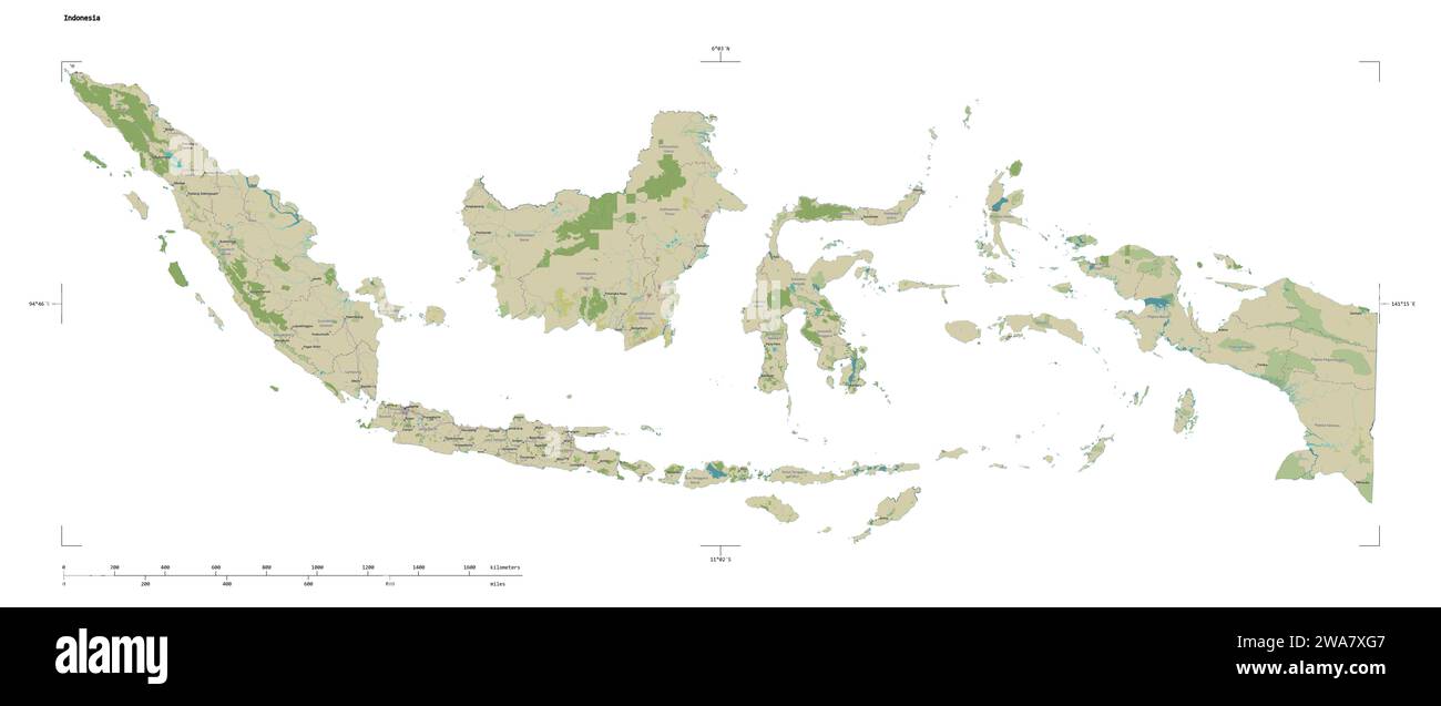 Shape of a topographic, OSM Humanitarian style map of the Indonesia ...