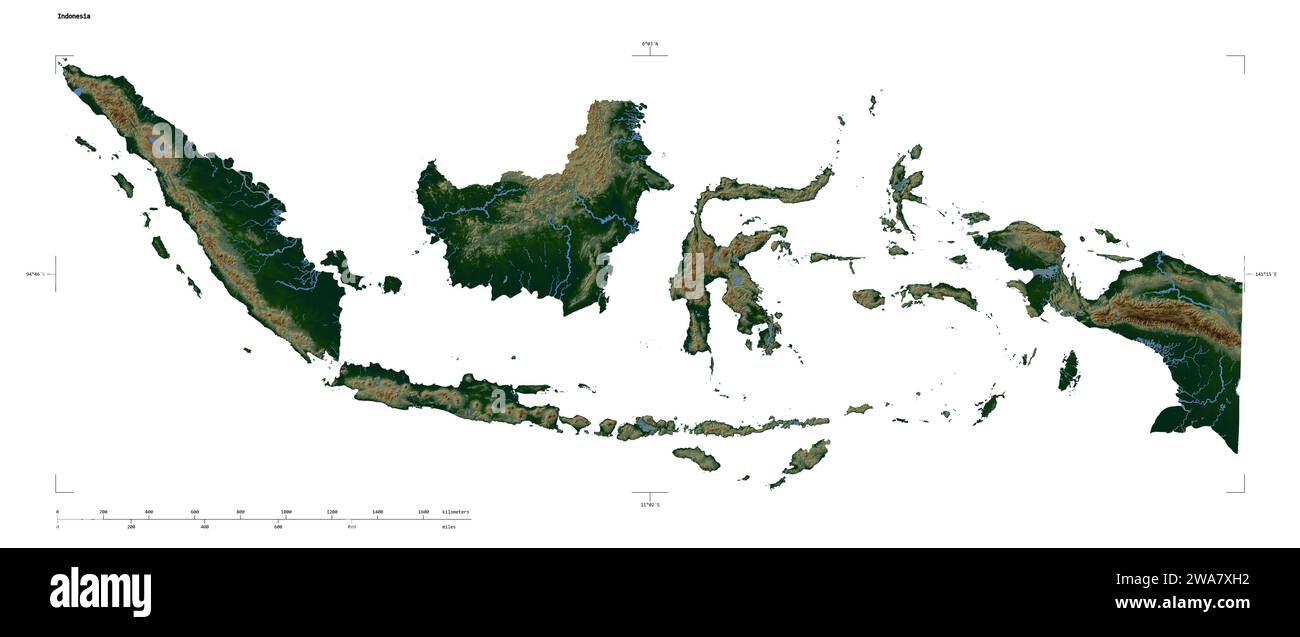 Shape of a Colored elevation map with lakes and rivers of the Indonesia ...