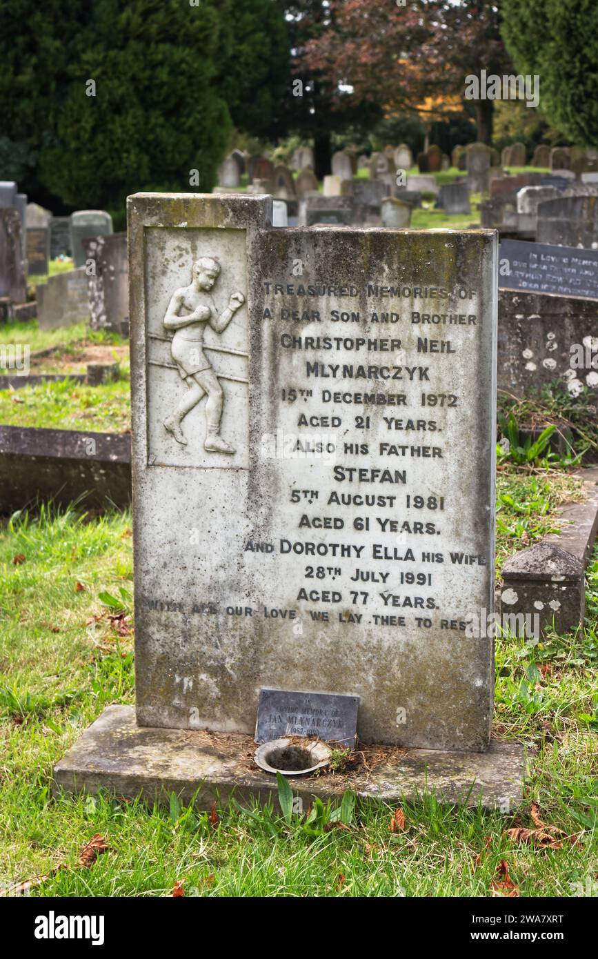 Gravestone of a Young Boxer at Foster Hill Road Cemetery, Bedford Stock ...