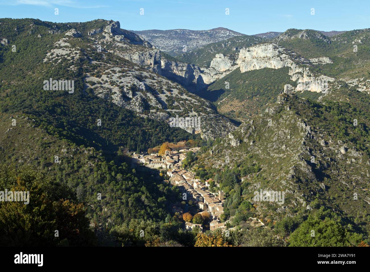 The village of Saint-Guilhem-le-Desert seen from the Belvedere de ...