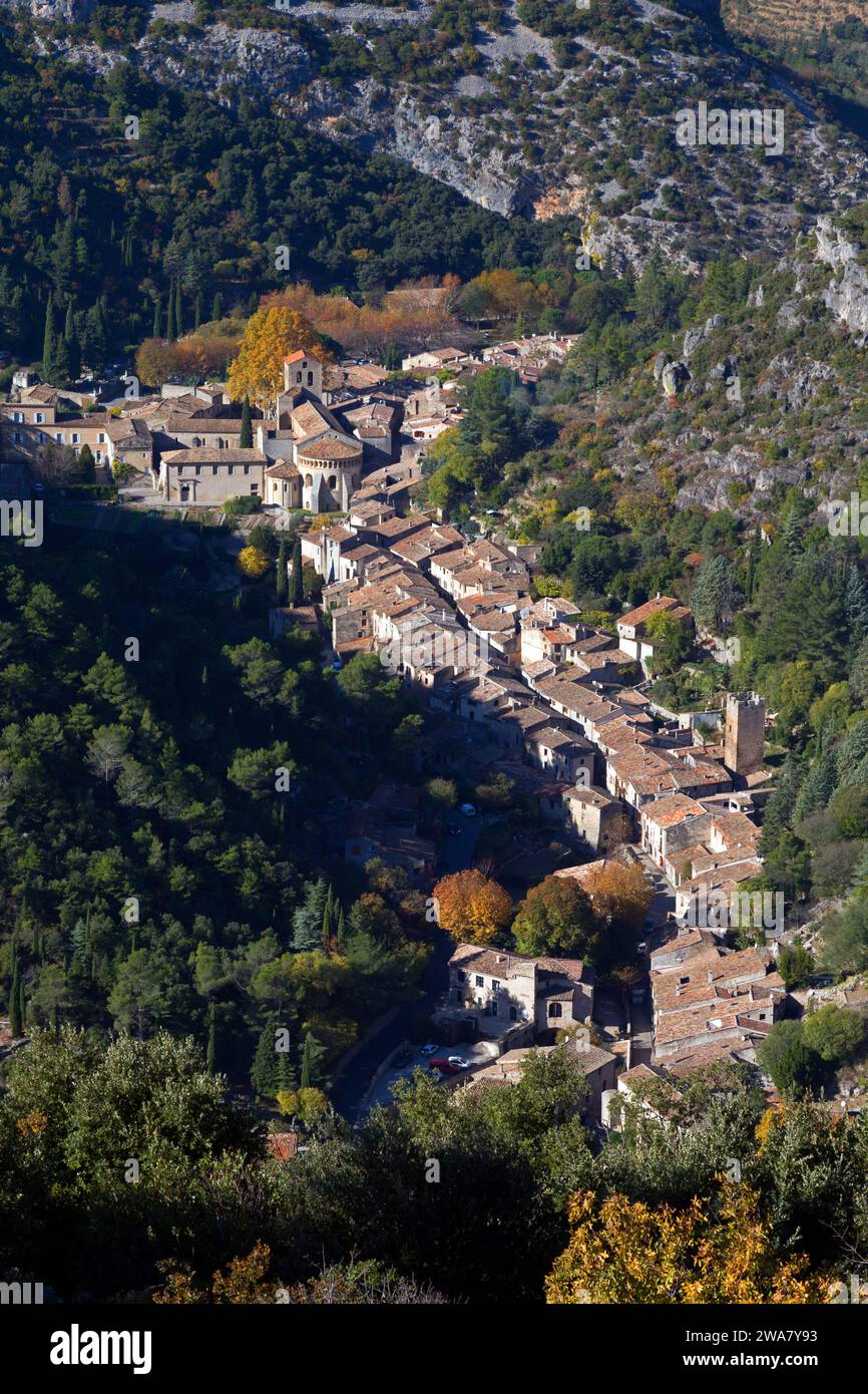 The village of Saint-Guilhem-le-Desert seen from the Belvedere de ...