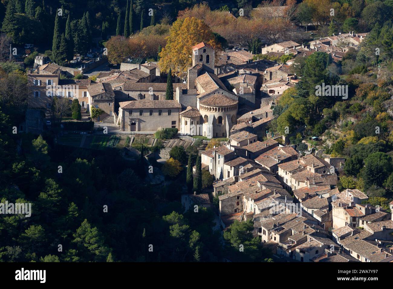 The village of Saint-Guilhem-le-Desert seen from the Belvedere de ...