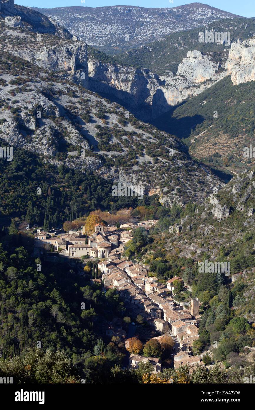 The village of Saint-Guilhem-le-Desert seen from the Belvedere de ...
