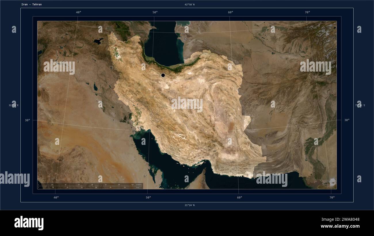 Iran highlighted on a low resolution satellite map map with the country ...