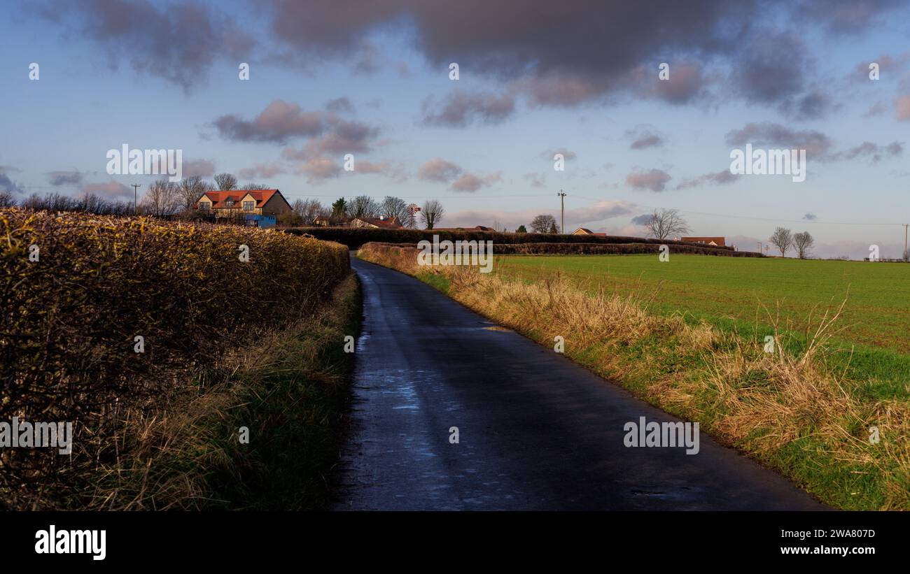 Country road leading to the rural village of Harthill , Nr Sheffield ...