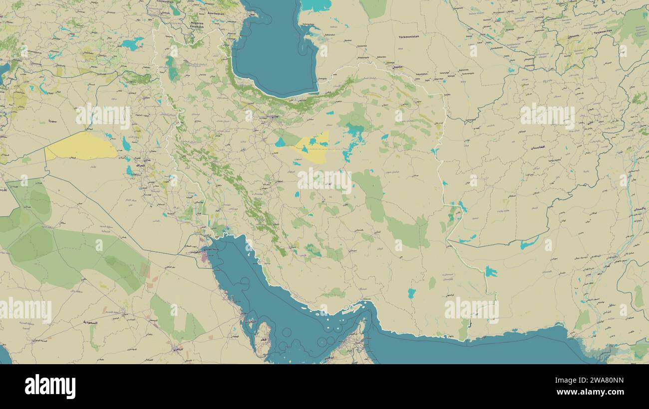 Iran outlined on a topographic, OSM Humanitarian style map Stock Photo ...
