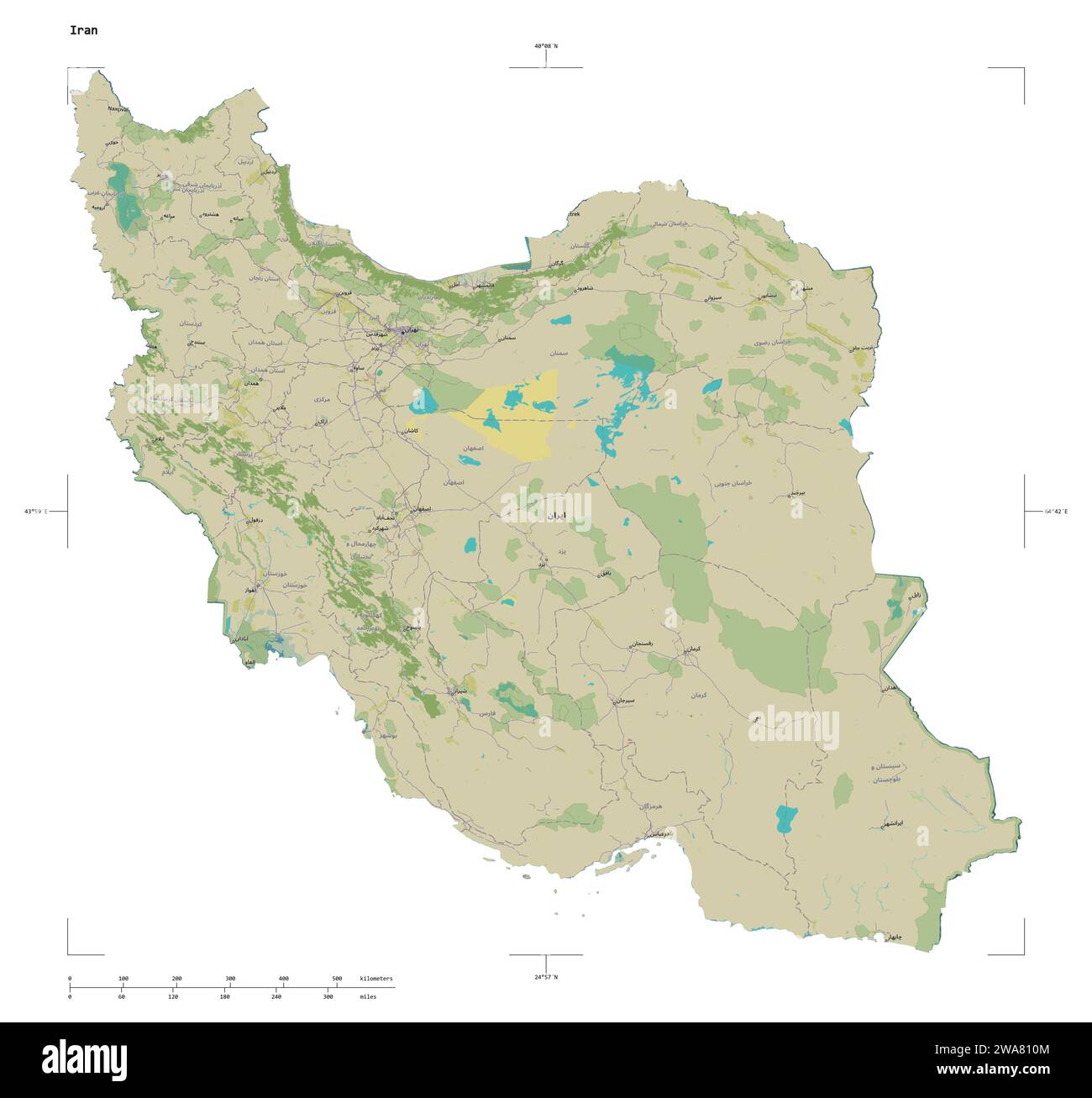 Shape of a topographic, OSM Humanitarian style map of the Iran, with ...
