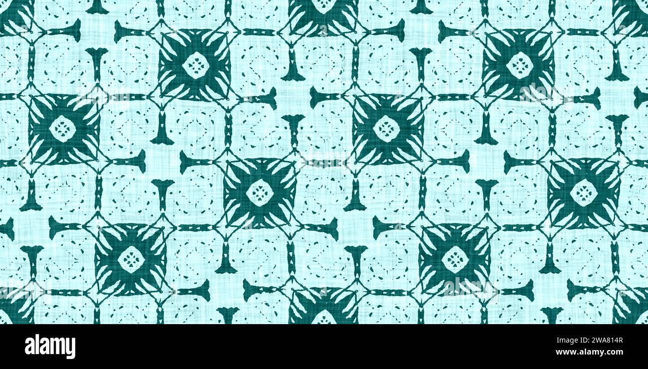 Teal green white vibrant watercolor batik azulejos tile border banner ...