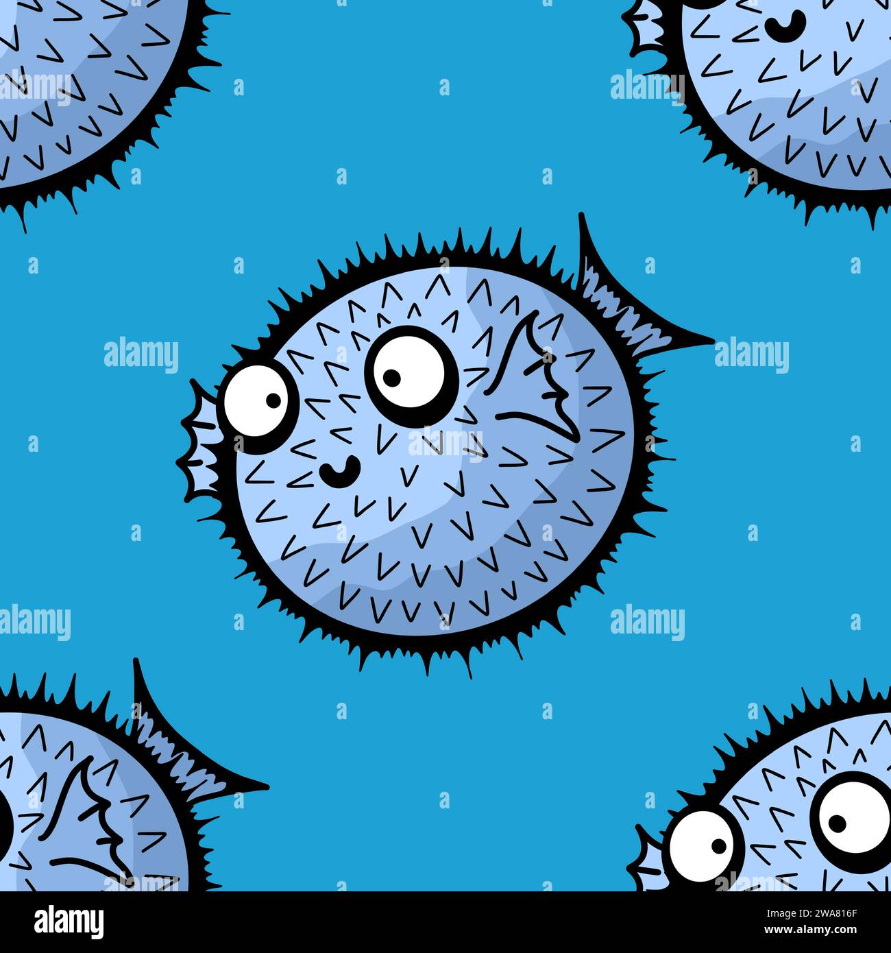 Cartoon animals seamless puffer fish fugu pattern for wrapping paper ...