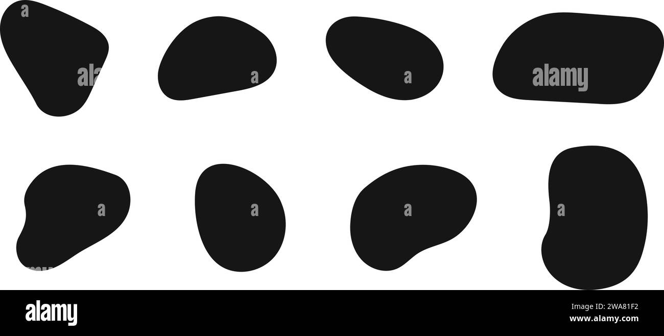 Set of irregular organic shapes, deformated blobs, liquid ink spots, distorted bubbles textures ...