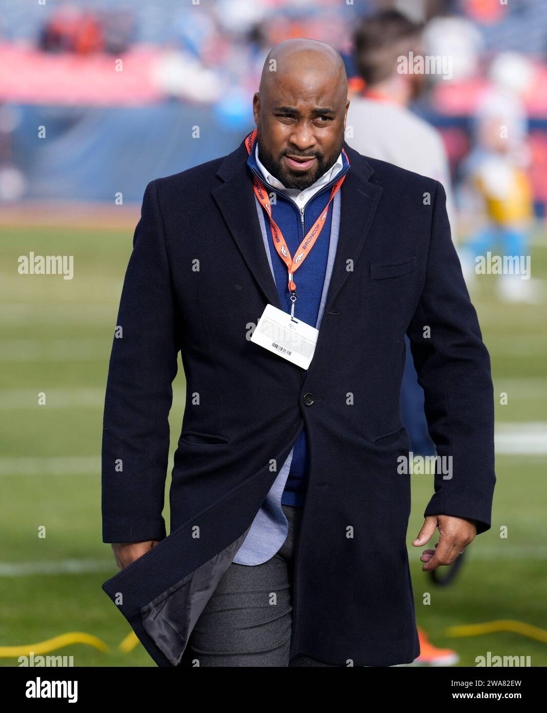 Denver Broncos team president Damani Leech () before an NFL football ...