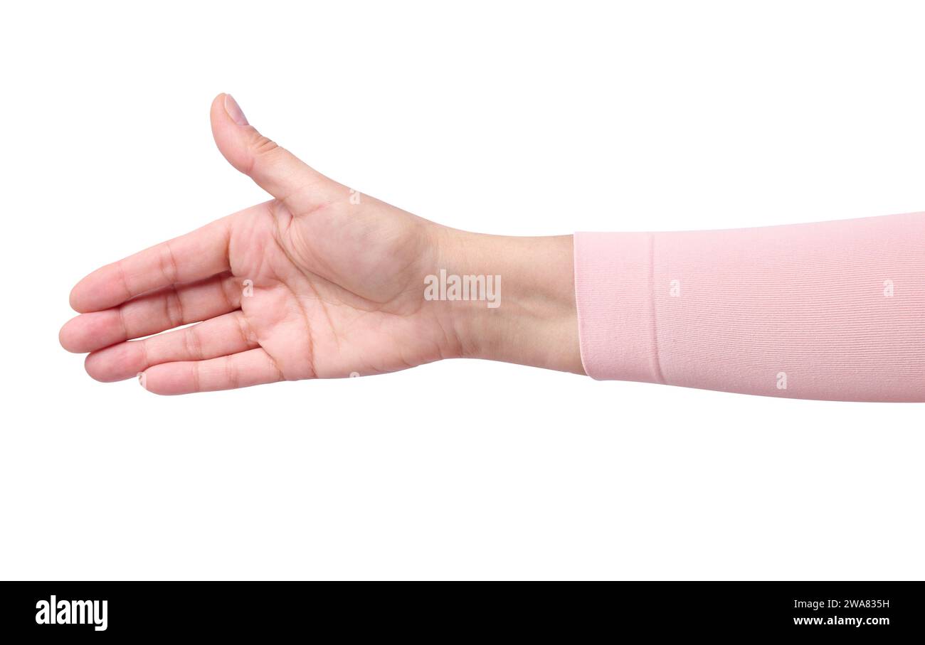 Woman's hand reaching out with open palm Stock Photo - Alamy