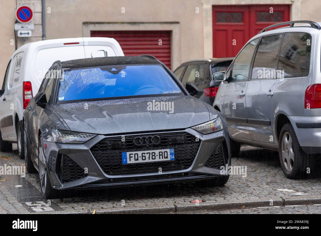 Nancy, France - Grey Audi RS6 Avant C8 parked in a street under the ...