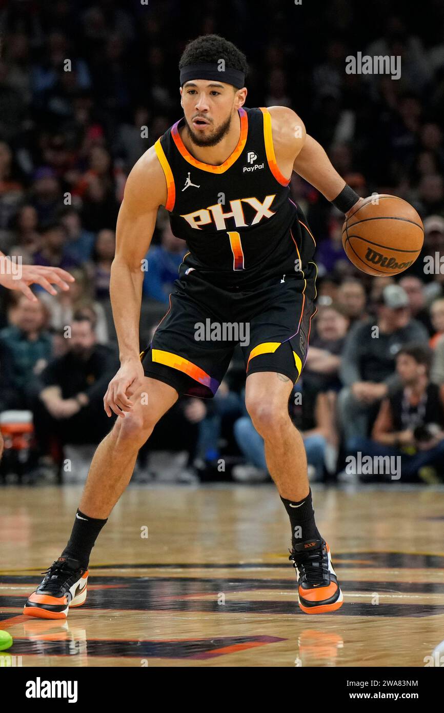 Phoenix Suns guard Devin Booker (1) during the first half of an NBA ...