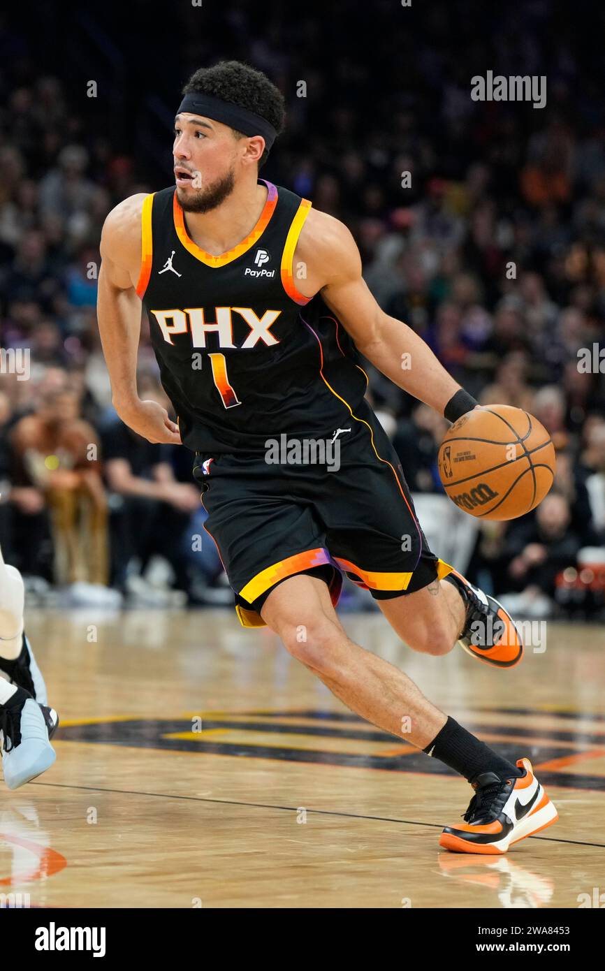 Phoenix Suns guard Devin Booker (1) during the first half of an NBA ...