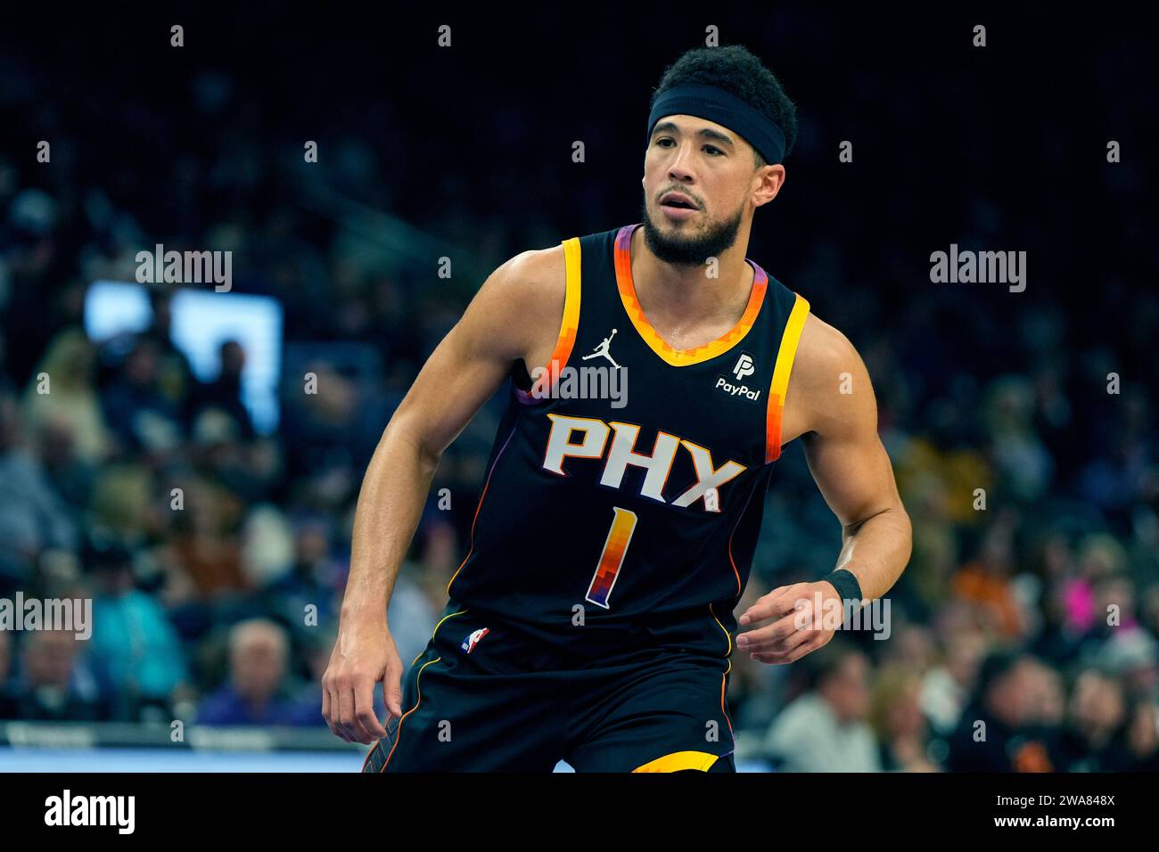 Phoenix Suns guard Devin Booker (1) during the first half of an NBA ...