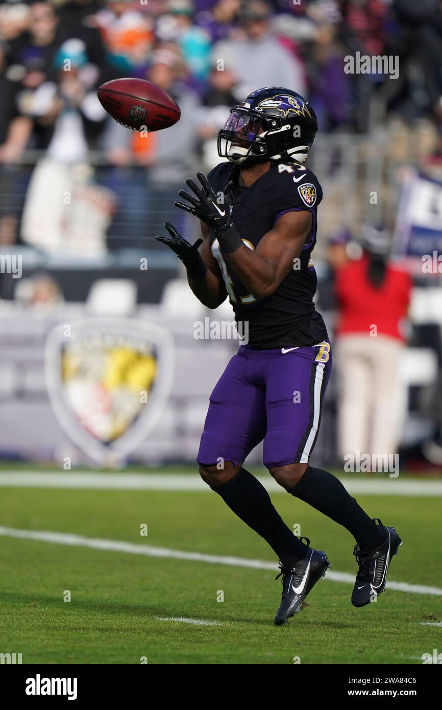 Baltimore Ravens running back Justice Hill (43) during an NFL football ...