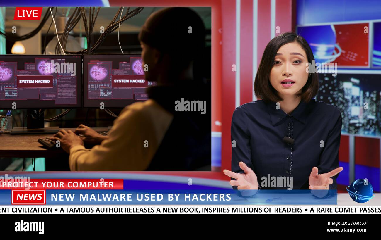 Asian presenter discusses malware attack and danger of hacking accounts ...