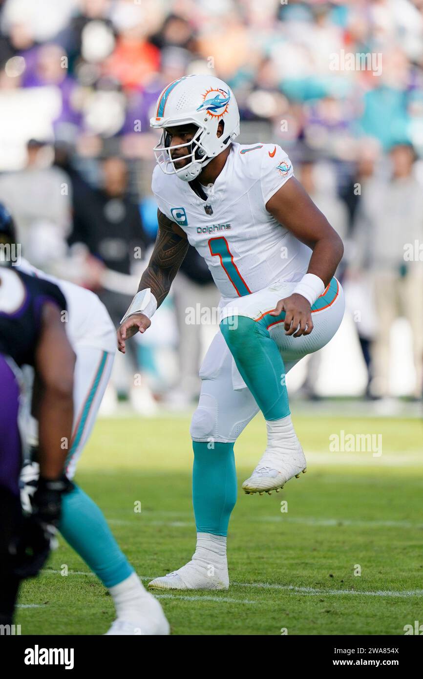 Miami Dolphins quarterback Tua Tagovailoa (1) during an NFL football ...