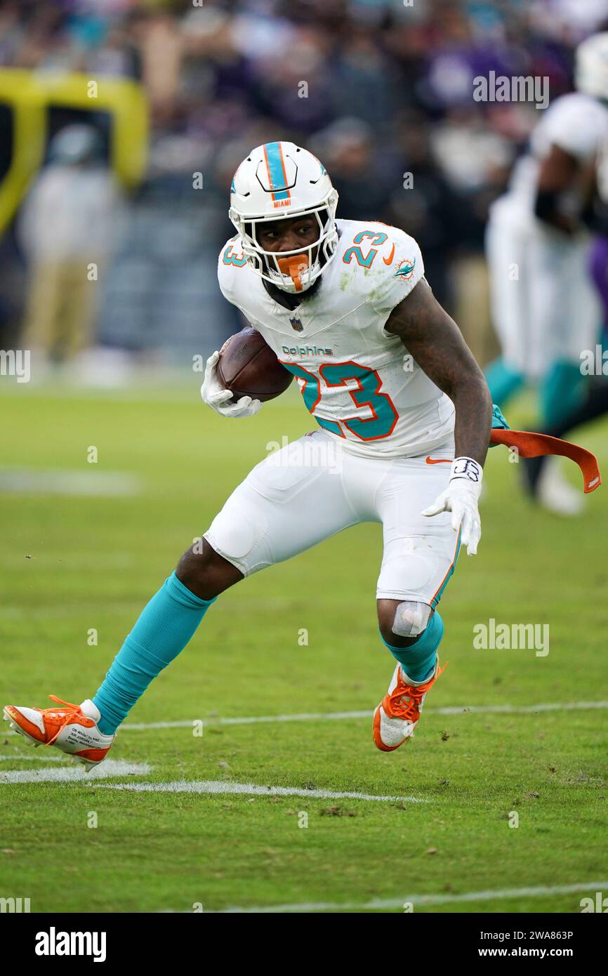 Miami Dolphins running back Jeff Wilson Jr. (23) during an NFL football ...