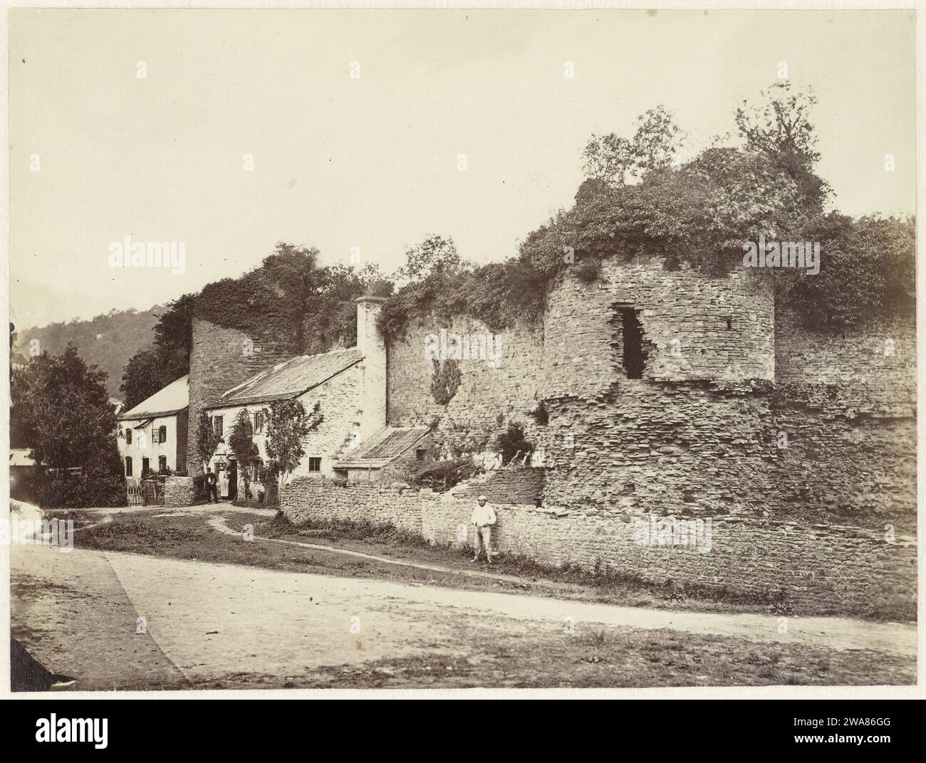 View of the ruins of a city wall with attached houses, Anonymous, 1855 ...