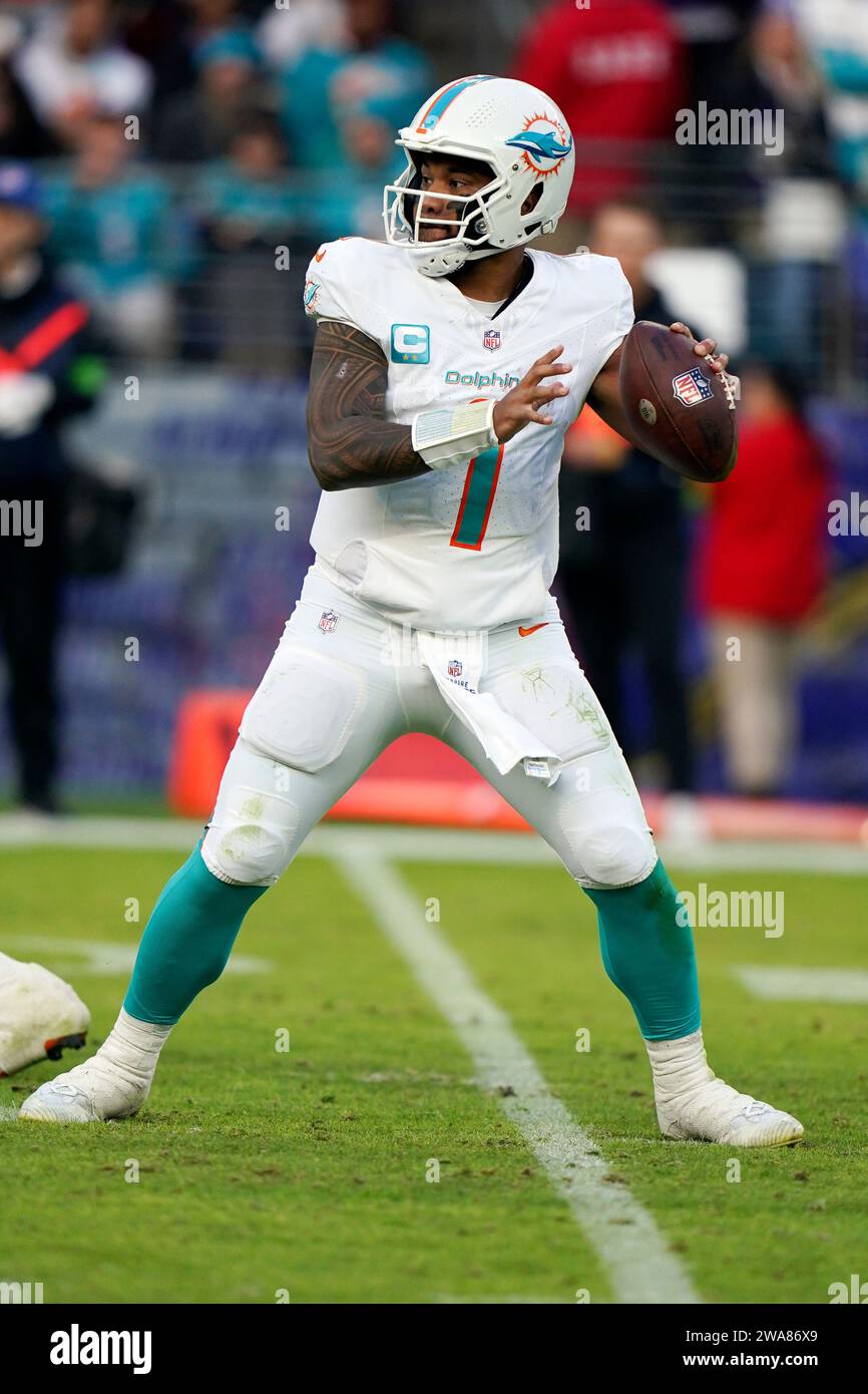 Miami Dolphins quarterback Tua Tagovailoa (1) during an NFL football ...