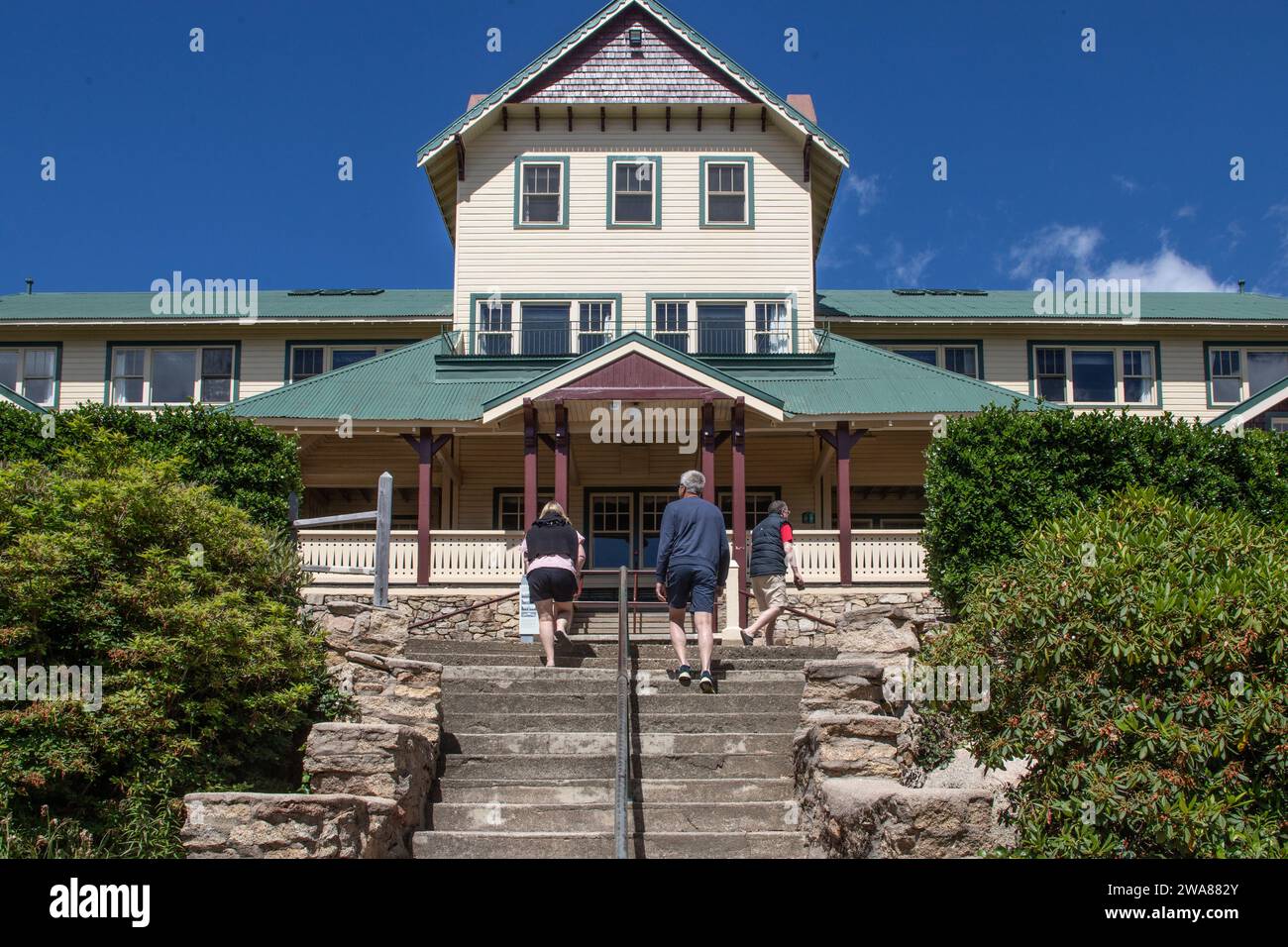 Mount Buffalo Chalet, Victoria, Australia. Built in 1910 the Chalet is ...