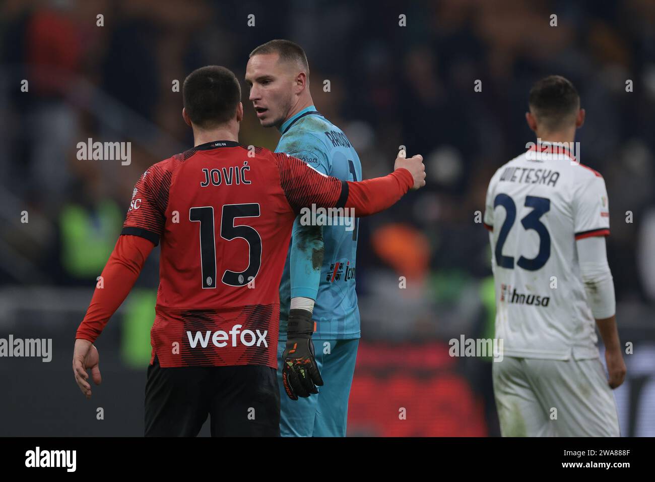 Milan, Italy. 2nd Jan, 2024. Luka Jovic of AC Milan embraces Boris ...