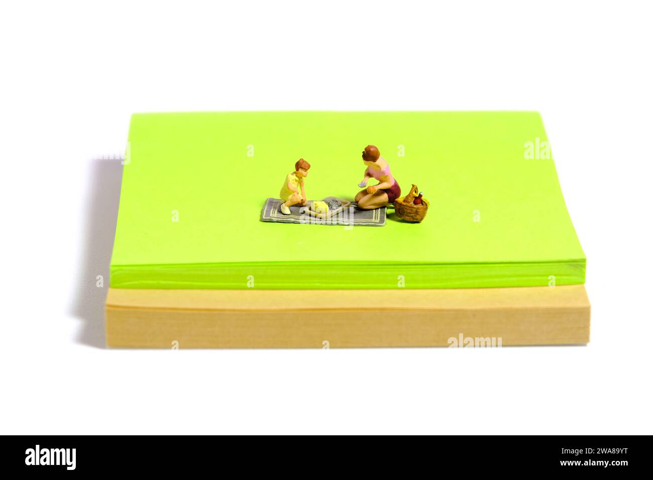 Creative miniature people toy figure photography. Sticky notes ...