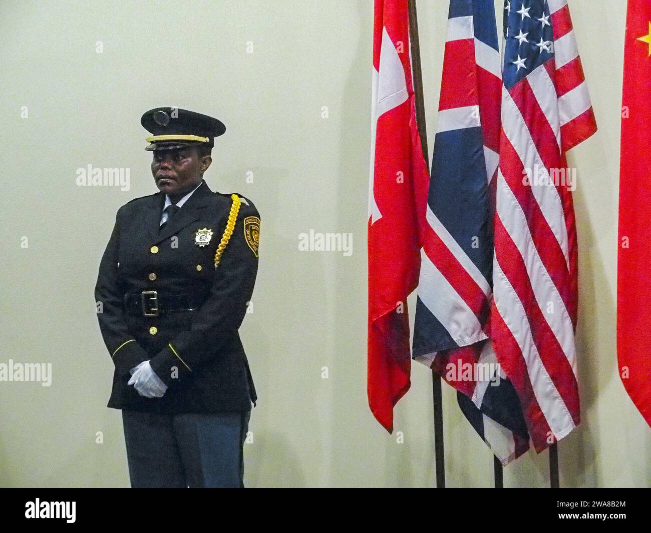 New York, New York, USA. 2nd Jan, 2024. UN Guard stands at attention ...