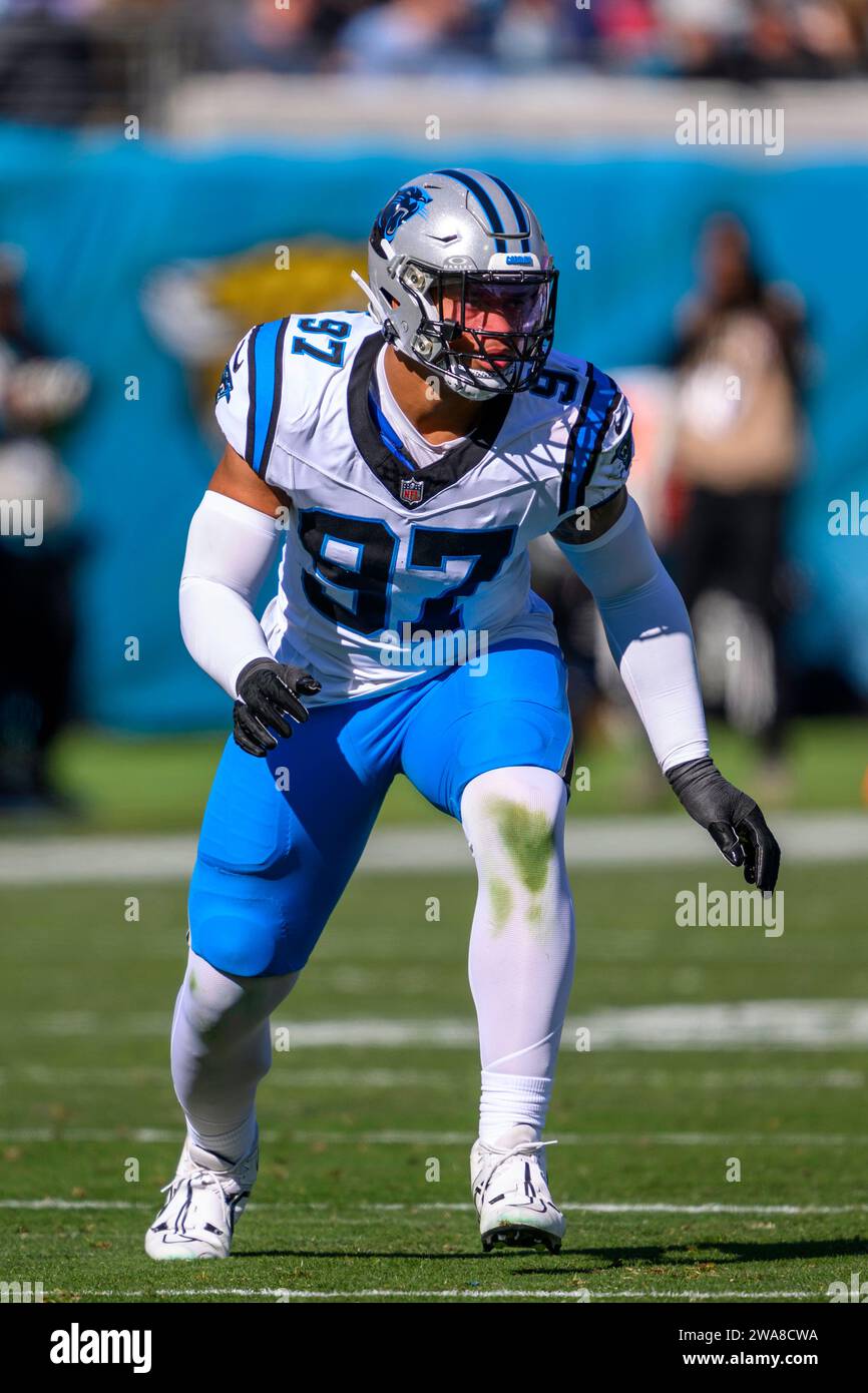 Carolina Panthers linebacker Yetur Gross-Matos (97) runs a play during ...