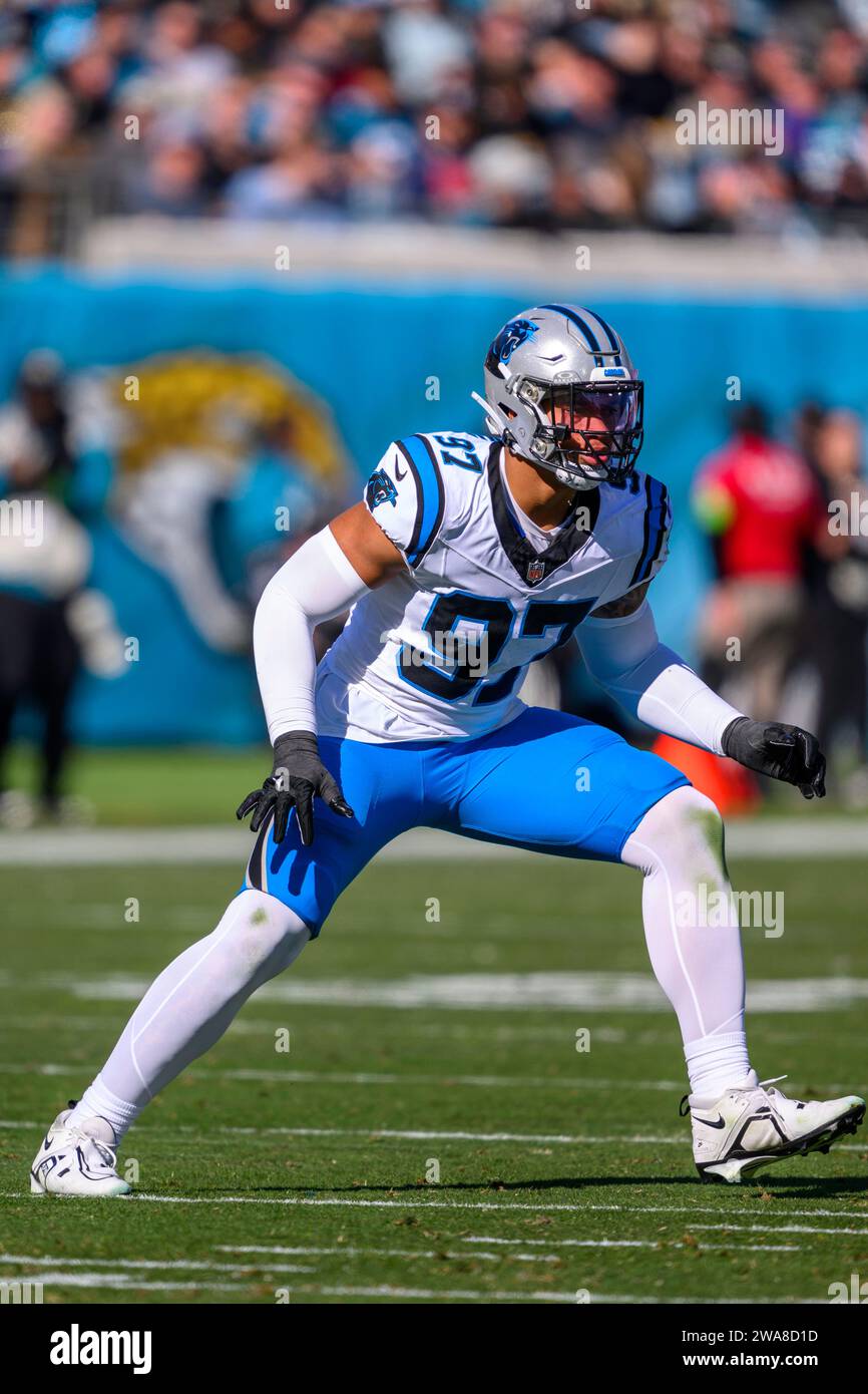 Carolina Panthers linebacker Yetur Gross-Matos (97) runs a play during ...