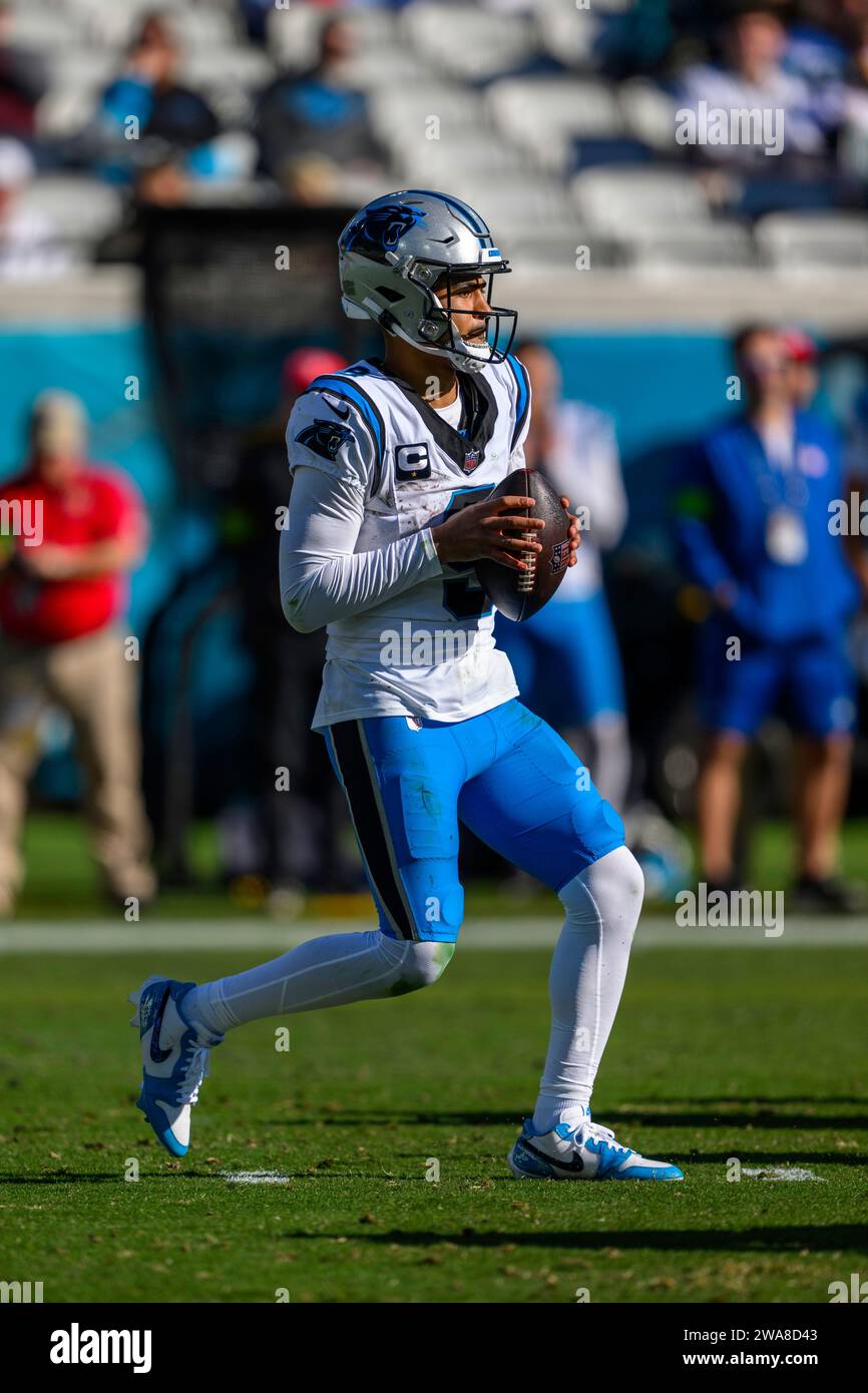 Carolina Panthers quarterback Bryce Young (9) looks to throw the ball ...