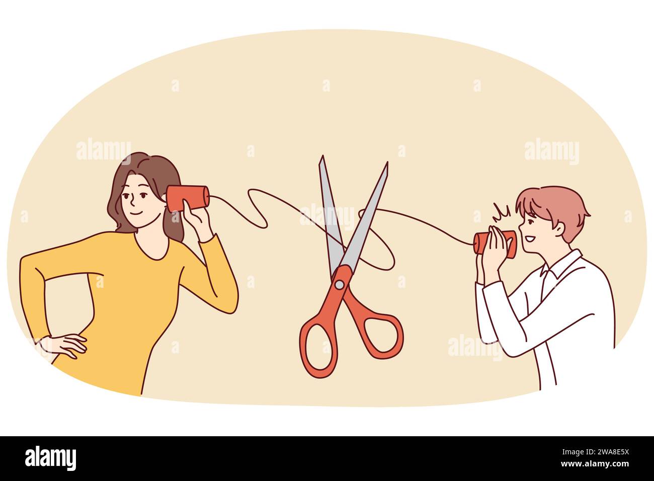 Man and woman with handmade cups hearing device suffer from bad ...