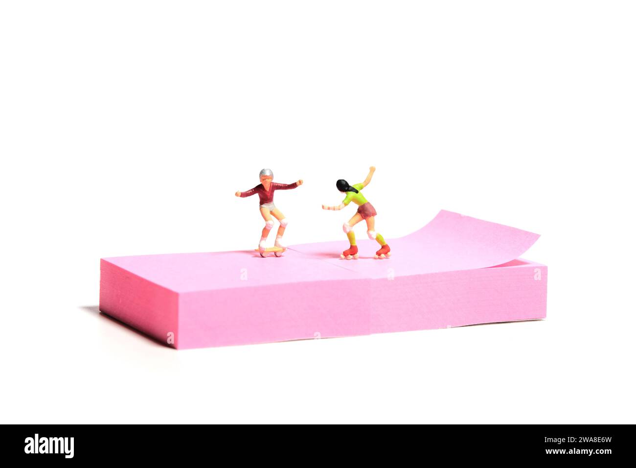 Creative miniature people toy figure photography. Sticky notes ...