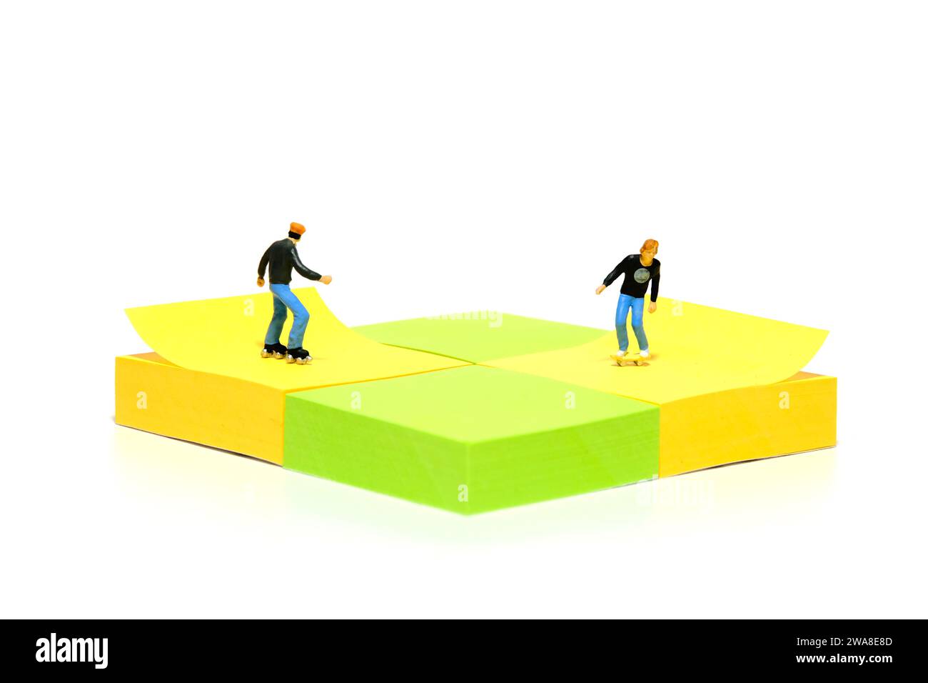 Creative miniature people toy figure photography. Sticky notes ...