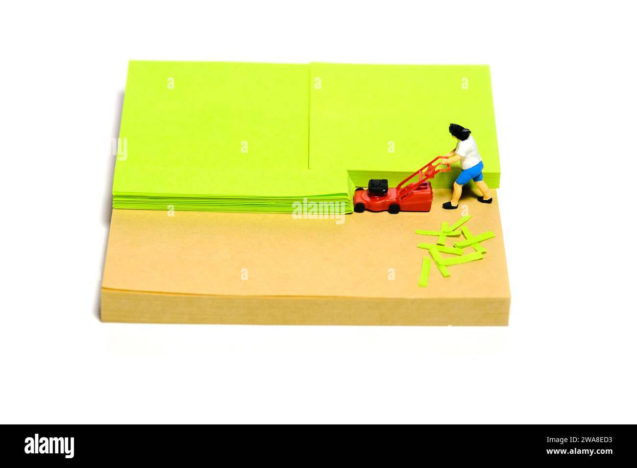 Creative miniature people toy figure photography. Sticky notes ...