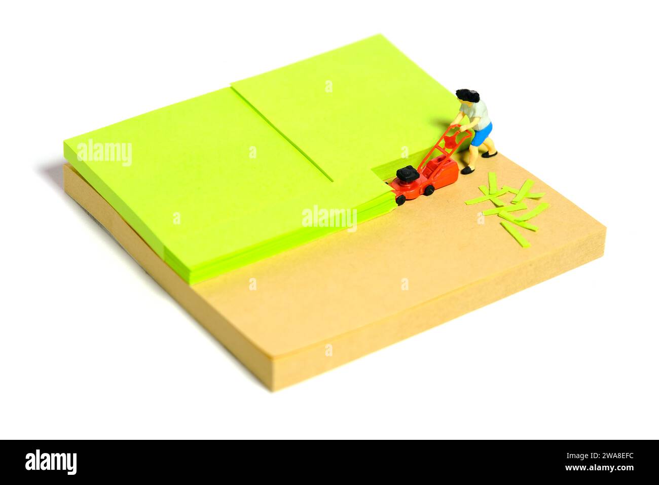 Creative miniature people toy figure photography. Sticky notes ...