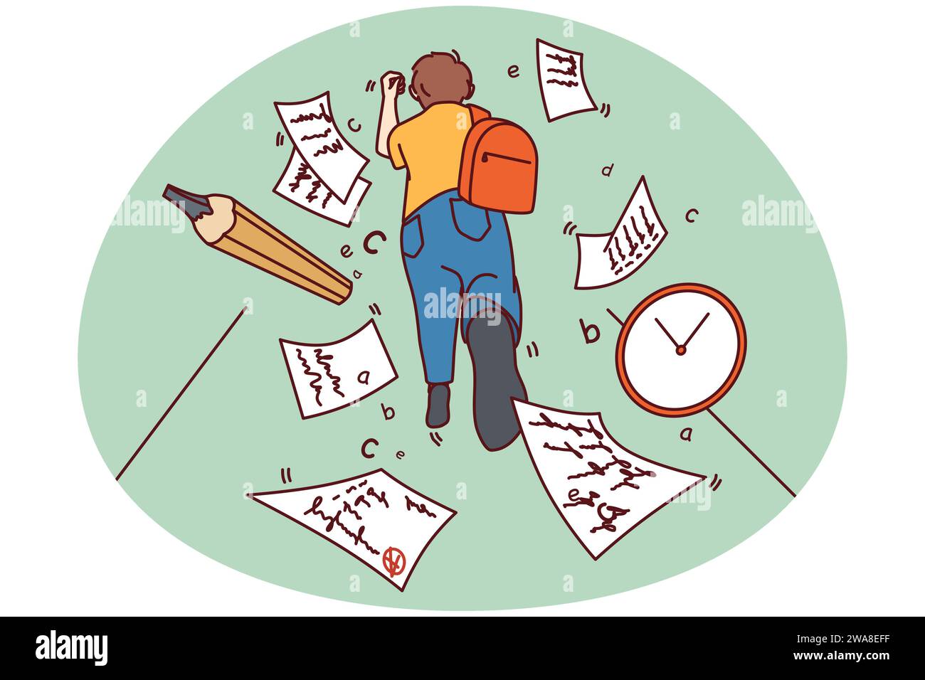 Boy child with backpack running to classroom miss deadline. Kid rush at ...