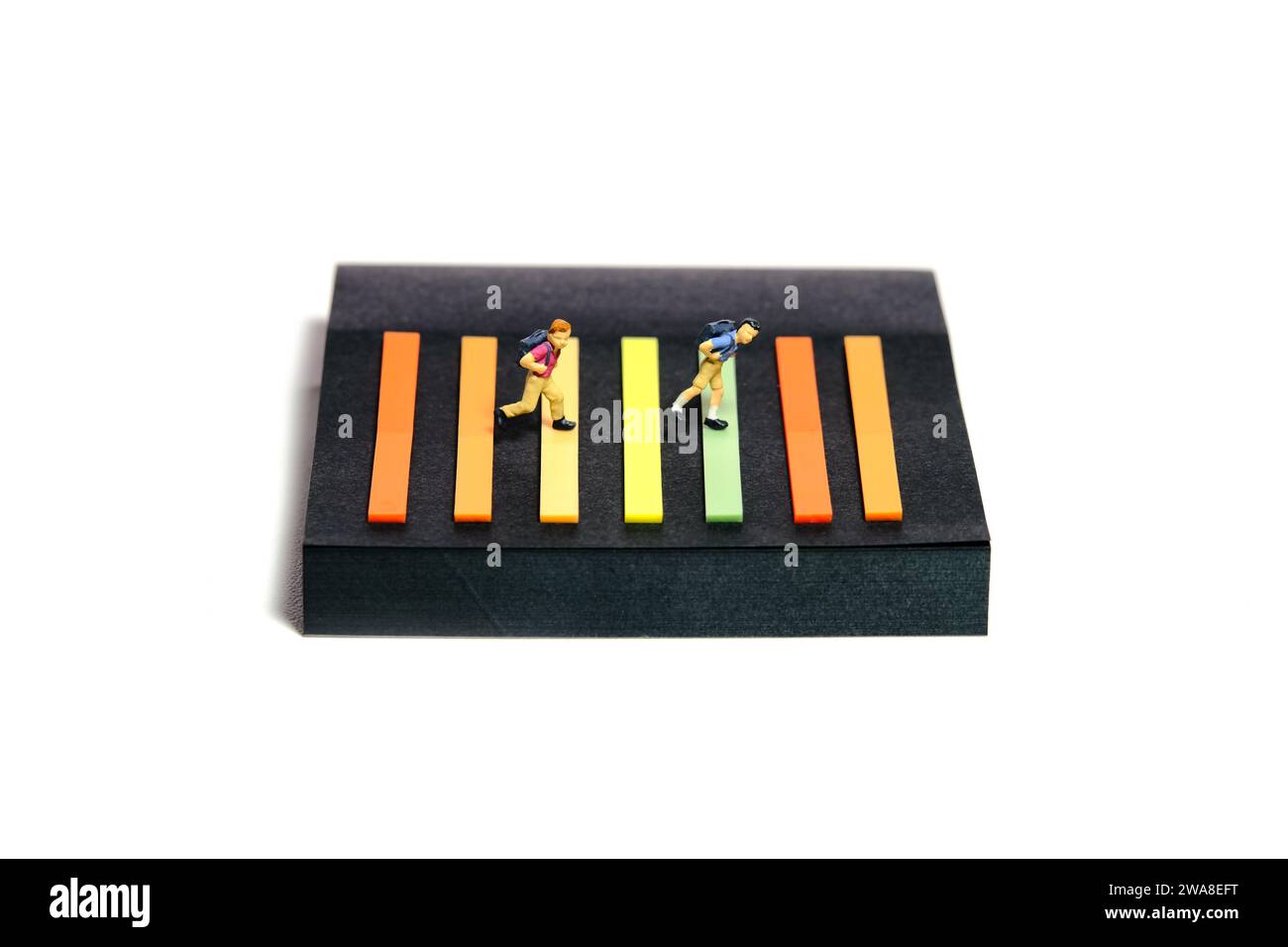 Creative miniature people toy figure photography. Sticky notes ...